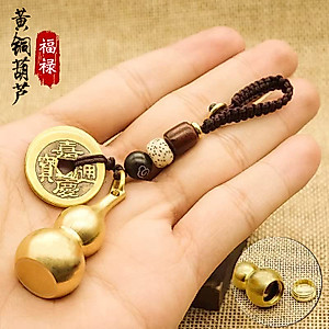 开口纯铜葫芦五帝钱钥匙扣菩提手链实心小葫芦汽车钥匙链黄铜