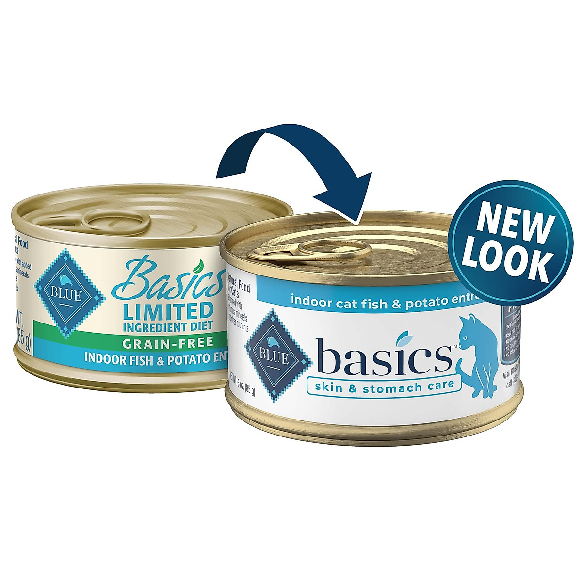 Blue Buffalo Basics Skin & Stomach Care, Grain Free Natural Adult Pate Wet Cat Food, Indoor Fish 3-oz cans (Pack of 24)