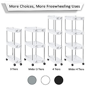 NOTHEIA Slim Storage Cart 3-Tier, Bathroom Organization Slide Out Cart, Laundry Organization and Storage Utility Cart, Snack Cart with Wheels Thin Space Solutions, White