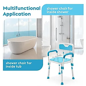 Health Line Massage Products Shower Chair with Back for Seniors, Bathtub Seat with Removable Arms for Handicap, Disabled & Elderly - Adjustable Shower Bench for Tubs (FSA or HSA Eligible)