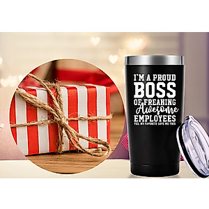 AMZUShome I Am A Proud Boss Travel Mug Tumbler.Funny Boss Day,Office Gifts.Moving Appreciation Retirement Birthday Christmas Gifts For Men Women Boss Boss Lady From Employees(20oz Black)