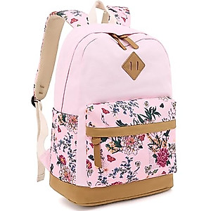 Leaper Floral Canvas Backpack Laptop Bag Daypack bag Lunch Bag Purse 3 in 1 Pink