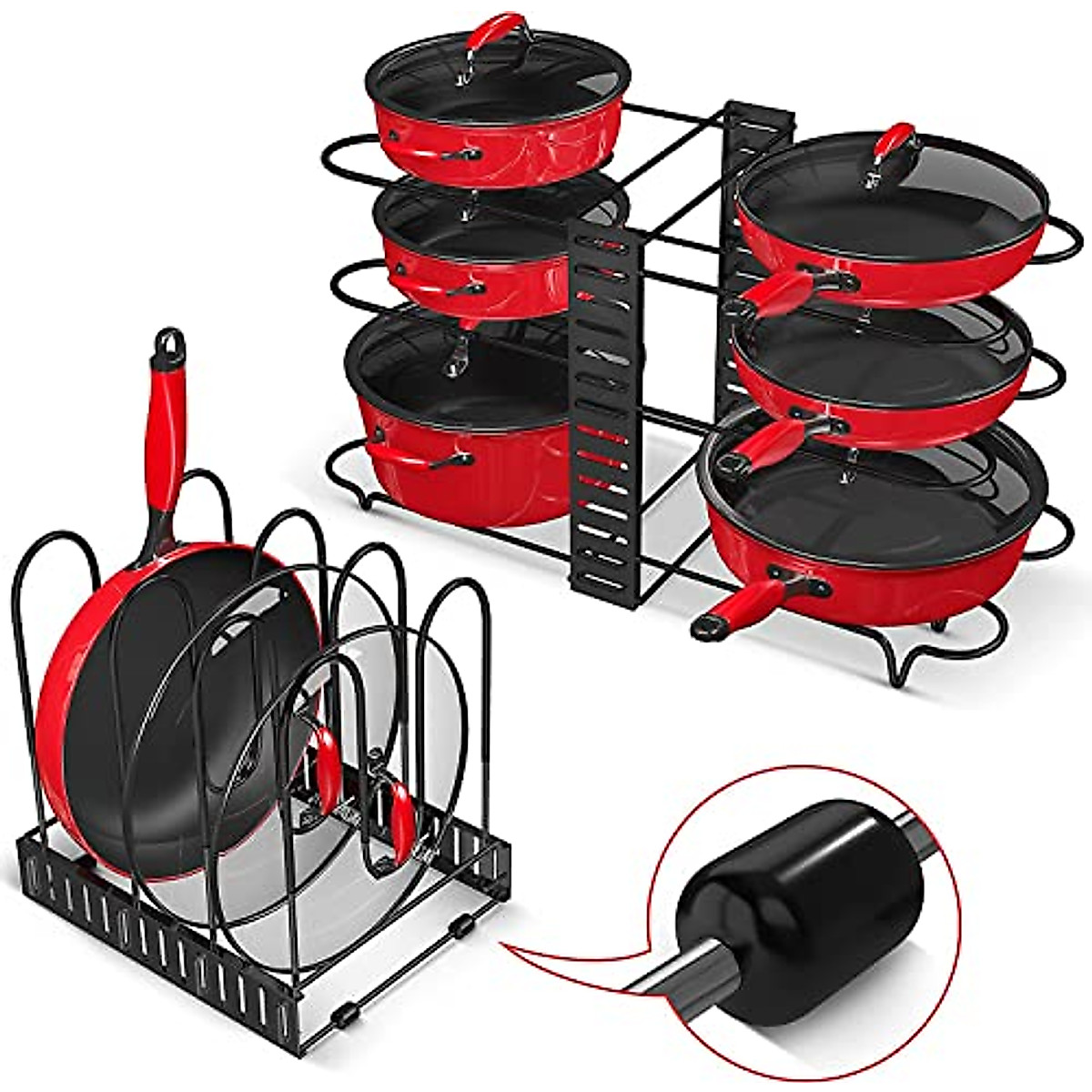 STORLUX Pots and Pans Organizer : Rack for under Cabinet, Expandable Pot Lid Kitchen Cabinet Organizer Holder with 10 Adjustable Compartment, for Cutting Board, Cast-iron Pan, Heavy Cookware