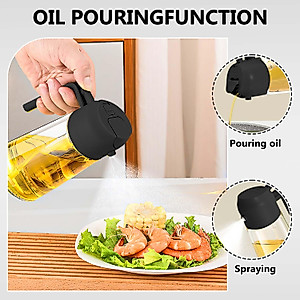 MISEDI Oil Sprayer for Cooking,2 in 1 Glass Oil Sprayer & Dispenser,Oil Dispenser Bottle for Kitchen,Salad, Grilling, Roasting, Baking (Black)