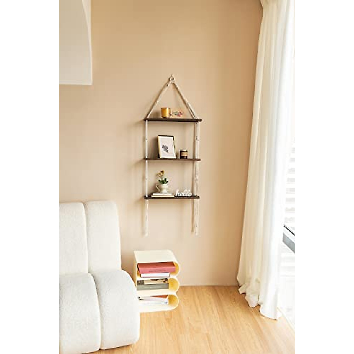 Mkono Macrame Wall Hanging Decor and Organizer Boho Hanging Shelf for Bathroom, Bedroom, Living Room