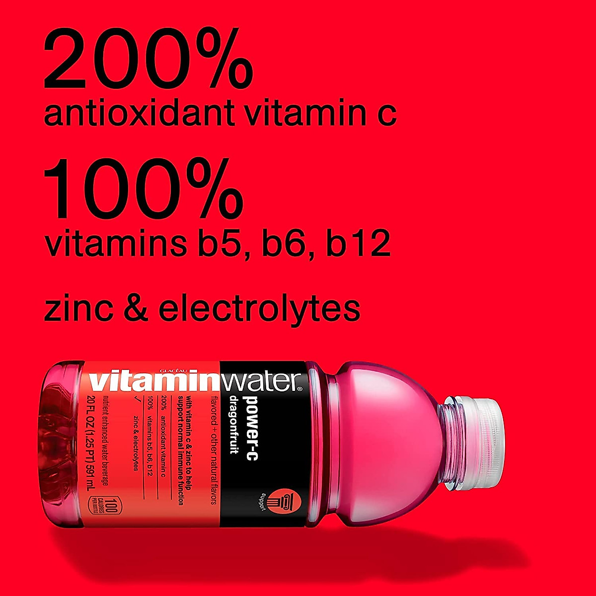 Vitamin Water Energy, Nutrient Enhanced Water Beverage, Electrolyte Enhanced Bottled Water - 20 Fl Oz (Pack of 12) (Power-C Dragonfruit)