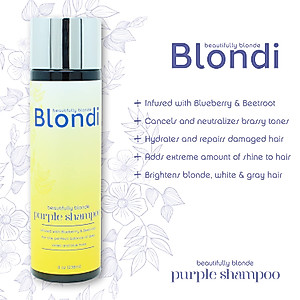Blondi Beautifully Blonde Purple Shampoo - Vegan - Paraben Free - Sulfate Free - Salt Free - Animal Cruelty Free - Purple Shampoo for Blonde Hair - Toning Blue Shampoo for Blonde and Gray Hair
