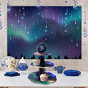 Romatic Aurora Shoting Star Cupcake Stand Space Cake Stand for Space Birthday Party Decoration Galaxy Planet Celestial Meteor Shower Wedding Anniversary Baby Shower Birhtday Party Supplies