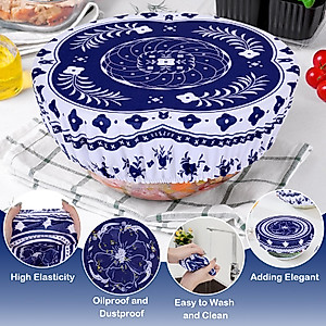 5 Pieces Bowl Covers Reusable, 5 Size Stretch Cloth Bowl Covers for Bread Proofing Cotton Fabric Elastic Bowl Covers Reusable Food Covers Washable for Food Fruits Leftover (Blue)