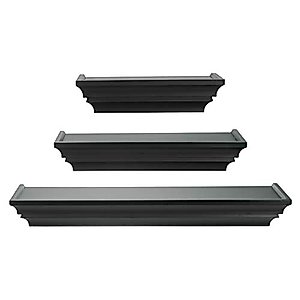 kieragrace Traditional Floating-Shelves, Set of 3 (12"W, 16"W, 24"W), Black