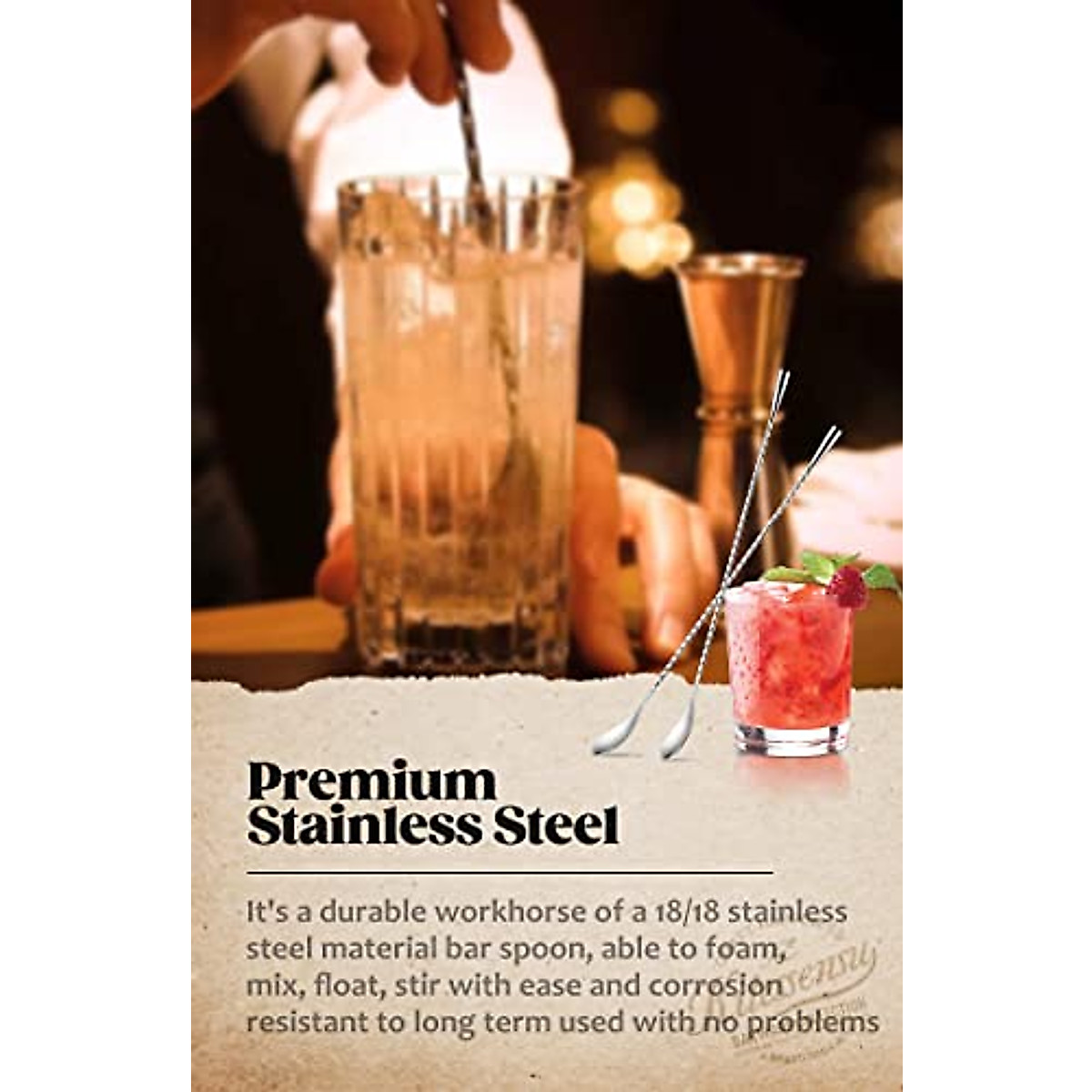 KITESSENSU Bar Spoon, 2 Pcs 12 Inches Stainless Steel Cocktail Mixing Spoons With Long Handle, Bartender Bar Stirring spoon for Layering, Stirring, Spiral Pattern