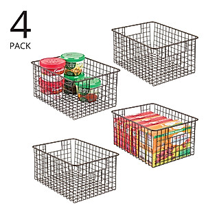 mDesign Metal Wire Food Storage Basket Organizer with Handles for Organizing Kitchen Cabinets, Pantry Shelf, Bathroom, Laundry Room, Closets, Garage - Concerto Collection - 4 Pack - Bronze