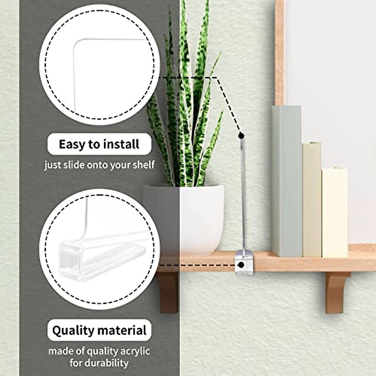 HOLIIO 8PCS Acrylic Shelf Dividers,Clear,Plastic Closets Shelf and Separator Organization for Bedroom, Kitchen and Office