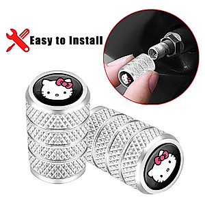 4PCS Car Tire Valve Caps Kitty Cute Accessories,Anti-Rust Anti Dust Valve Stem Cover,Universal for Cars Trucks Motorcycles and Bikes