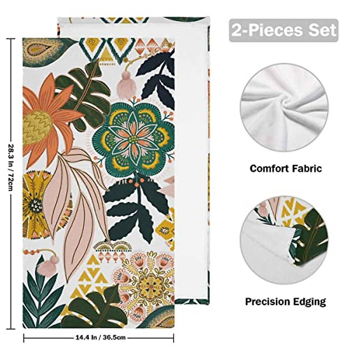 Boho Floral Hand Towels Set of 2 Tropical Leaves Fingertip Towels Soft Kitchen Dish Towel for Bathroom Laundry Room Spa Decor
