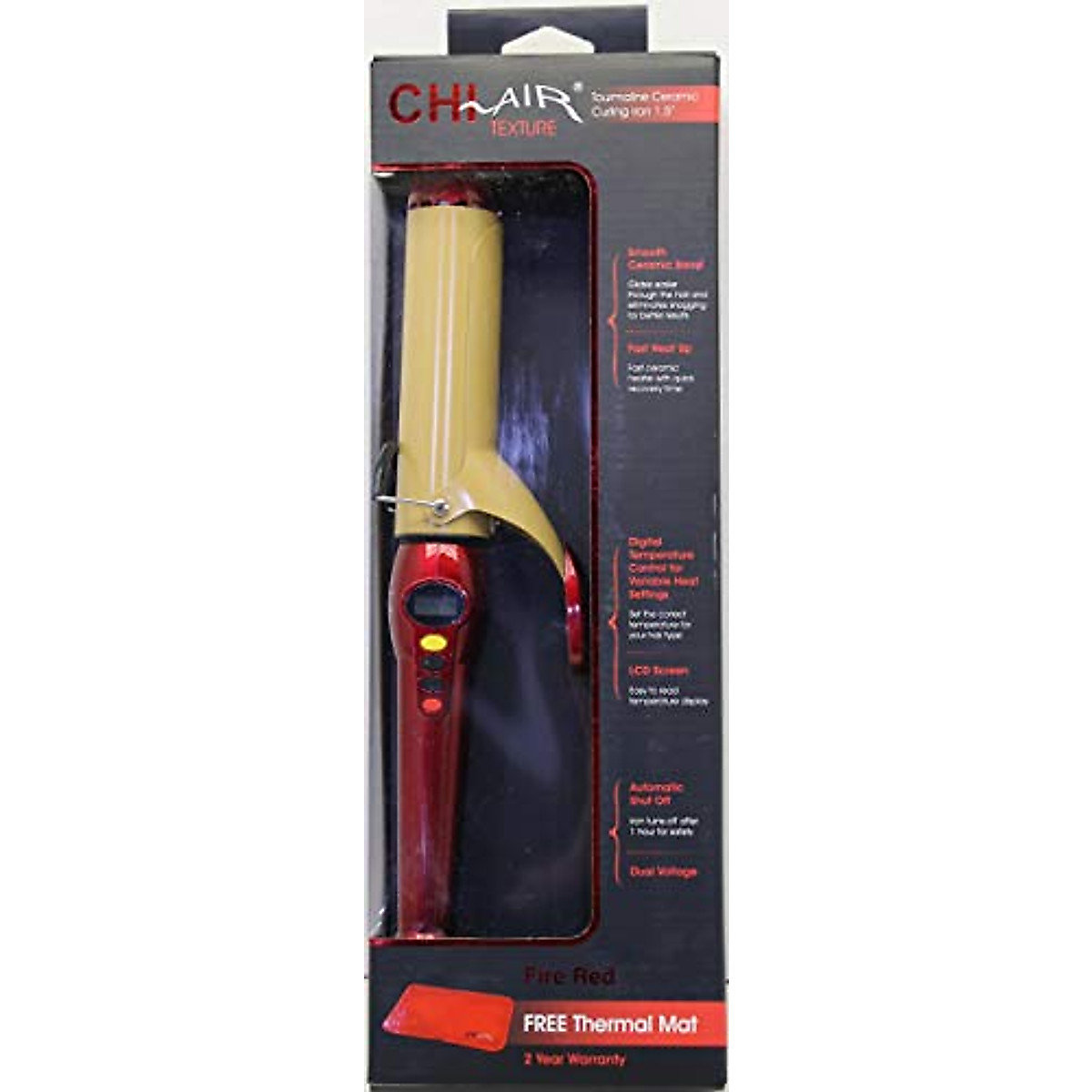 Chi Air Ca1038 Texture Tourmaline Ceramic Curling Iron 1 1/2 Inch, , Fire Red