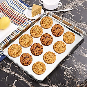 Wildone Baking Sheet with Silicone Mat Set, Stainless Steel Cookie Pan with Baking Mat, Size 16 x 12 x 1 Inch, Set of 4-2 Sheets + 2 Mats