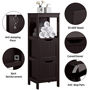 Yaheetech Bathroom Floor Cabinet, Wooden Storage Cabinet with 2 Drawers and 1 Shelf, Multifunctional Side Organizer Rack Stand Table, D11.8xW11.8xH35 Inches Espresso