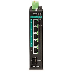 TRENDnet 5-Port Hardened Industrial Gigabit PoE+ DIN-Rail Switch, 120W Power Budget, 1 x SFP Slot, IP30 Rated, Unmanaged Switch, Gigabit PoE+ Network Switch, Lifetime Protection, Black, TI-PG541