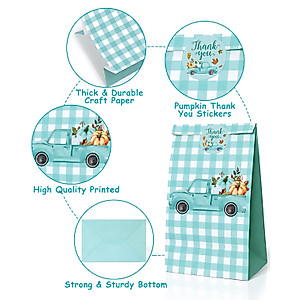 Little Pumpkin Party Favor Bags Fall Birthday Candy Bags Party Supplies Loot Bags Thanksgiving Goodie Bags with Thank You Stickers, Set of 24