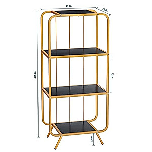 SAYGOER Gold Bookshelf Modern Bookcase Affordable Luxury Stand Shelf Small Storage Shelf 4 Tier Standing Shelves Display Rack Metal Shelves for Home Office Gold Black 21.7" D x 13.8" W x 47.2" H