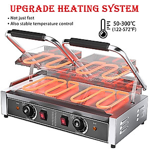 Bavnnro 110V Commercial Sandwich Machine,Commercial Sandwich Panini Press,Power 2x1800W,Temperature Control 122°F-572°F,Commercial Kitchen Equipment(Souble Grooved Plates）