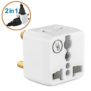 Yubi Power 2 in 1 India Travel Adapter with 2 Universal Outlets - Built in Surge Protector - White Type D Plug Adapter for India, Nepal, Pakistan, Bangladesh, International Power Adapter