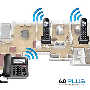 Panasonic Expandable Corded/Cordless Phone System with Answering Machine and One Touch Call Blocking – 2 Handsets - KX-TGB852B (Black)