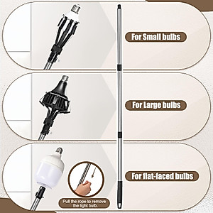 GADFISH 12FT Light Bulb Changer for High Ceilings, Light Bulb Changer with Baskets and Suction Cup, High Reach Light Bulb Changer with Pole - Light Bulb Removal Tool (Silvery)