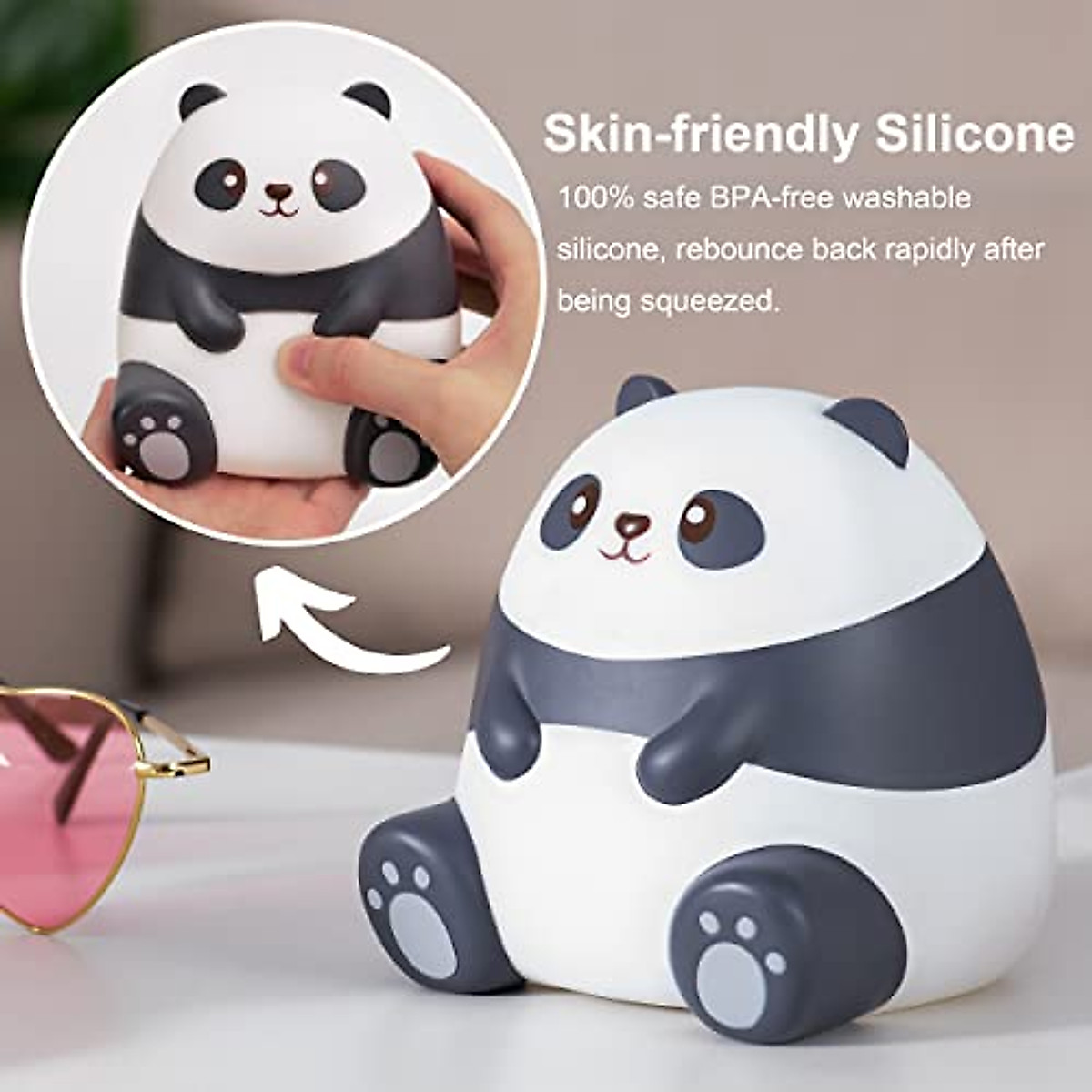 MIVANI Night Light for Kids, Panda Gifts, Cute LED Lamps for Teen Girls Bedroom, Timer Auto Shutoff, AAA Battery Operated, Silicone Animal Nightlight for Baby Nursery, Toddler Boy, Kawaii Room Decor