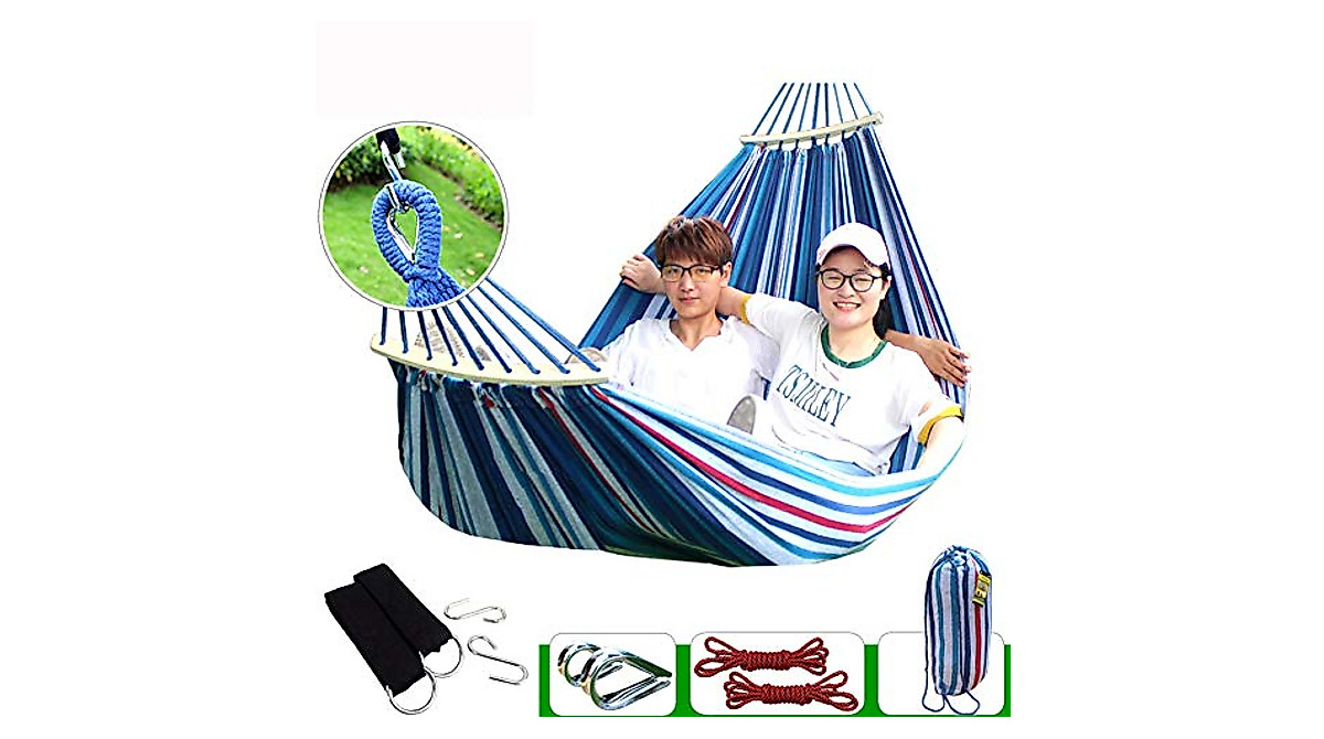 Outdoor Double Hammock with Anti-Roll Stability & Sturdy Straps