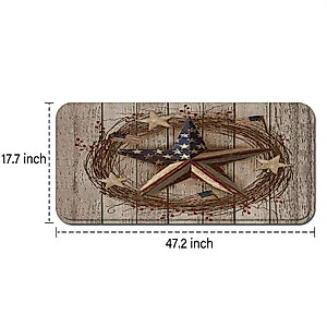 Country Primitive Barn Star Patriotic Barn Star on Country Wooden Board Americana Anti Fatigue Kitchen Mat Comfort Floor Mats Non-Slip Oil Stain Resistant Easy to Clean Kitchen Rug