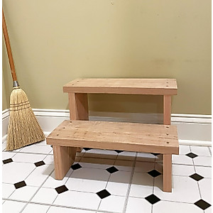 Generic Classic Amish Reclaimed Wood Two-Step Stair/Step Stool. Natural, Rustic, Heavy Duty, Wide, Versatile. Indoor/Outdoor. Handmade in USA. 18 x 14 x 12”.