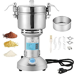 FLKQC High Speed 700g Electric Grain Mill Grinder Powder Machine Spice Herb Grinder 2500W 60-350 Mesh 35000RPM Stainless Steel Commercial Grade for Kitchen Herb Spice Pepper Coffee (700g)