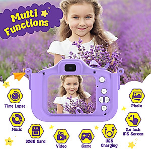 Kids Camera Toddler Camera for Boys & Girls - 1080P HD Selfie Digital Video Camera for Kids with 32GB SD Card - Kids Digital Camera Christmas Birthday Gifts for 3 4 5 6 7 8 9 10 12 Year Old (Purple)