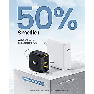 65W USB C Charger, AOHI 2 Ports 67W USB C GaN Charger Power Adapter, PPS Foldable Compact PD Fast Wall Charger with 4ft USB-C Display Cable for MacBook Pro/Air, iPhone 14, iPad Pro,Galaxy, Steam Deck