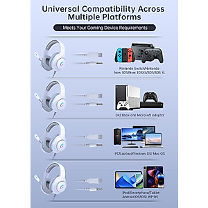 syndesmos CM7002 Gaming Headset for PS5, PS4, PC, Mac, Switch, Xbox Series, Surround Sound RGB Gaming Headphones with Noise Canceling Microphone, 50MM Dynamic Drivers, 3.5MM Audio Jack, Light White