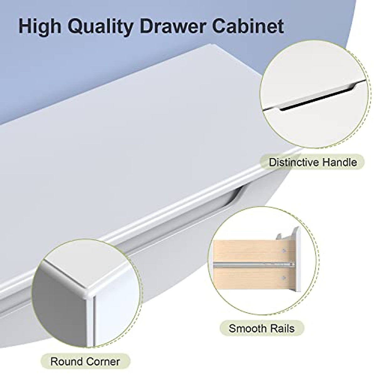 Gizoon 3 Drawers Chest, White Bedroom Drawer Dresser and Organizer with Large Storage Capacity, Embedded Handle, and Sturdy Anti-tripping Device, Modern Design Cabinet for Hallway, Office, Living Room