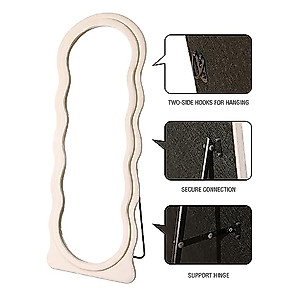 ITSRG Wavy Wall Mounted Mirror with Flannel Wrapped Wooden Frame and Stand - Full Length (White)