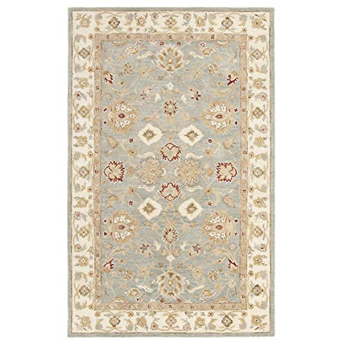 SAFAVIEH Antiquity Collection 4' x 6' Grey Blue / Beige AT822A Handmade Traditional Oriental Premium Wool Area Rug