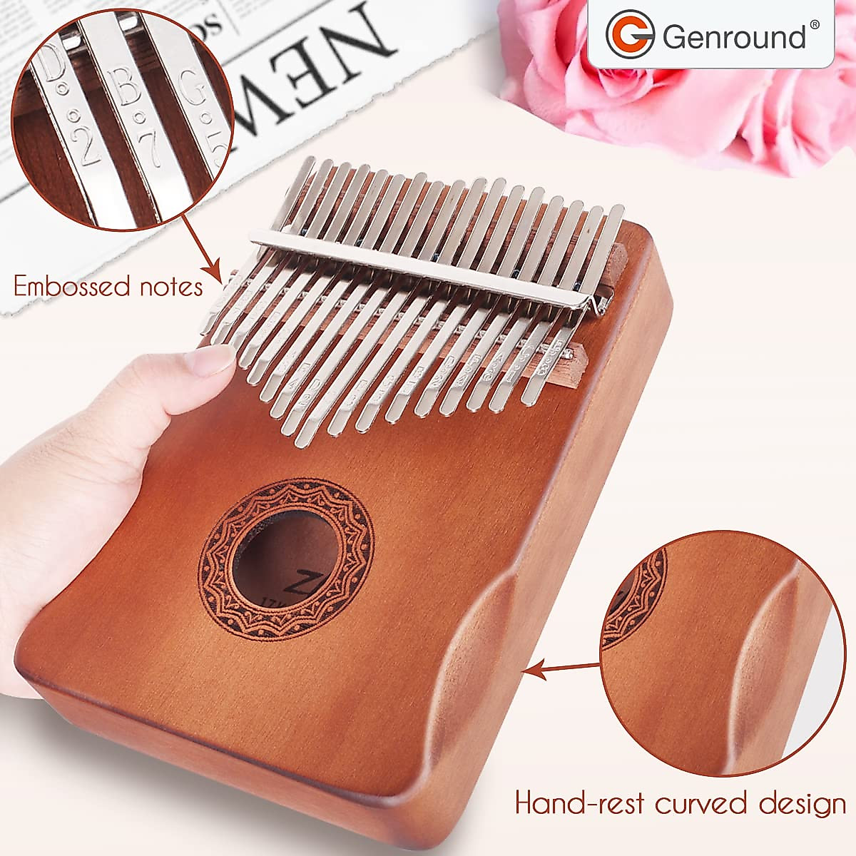 Genround Kalimba Thumb Piano & Finger Instrument Bundle, 17 Keys & 8 Keys Piano with Beginner's Study Instruction, Portable Thumb Piano for Kids and Adults, Includes Tuning Hammer