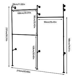 LiFuJunDong Wall Mounted Industrial Pipe Clothing Rack, Black Clothing Rack Heavy Duty Metal Commercial Clothes Racks for Hanging Clothes, Clothing Rods Vintage Retail Garment Rack Display Rack