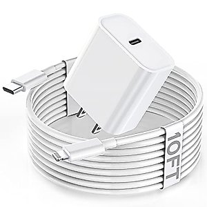 Apple Fast Charger, 10FT Extra Long iPhone Charger【Apple MFi Certified】20W Super Quick Charging USB C Wall Charger Block with 10Foot Lightning Cable Cord for 14/13/12/11/X/XR/SE/iPad