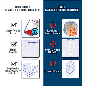 Utopia Kitchen Plastic Food Storage Container Set with Airtight Lids - Pack of 24 (12 Containers & 12 Snap Lids)- Reusable & Leftover Food Lunch Boxes - Leak Proof, Freezer & Microwave Safe