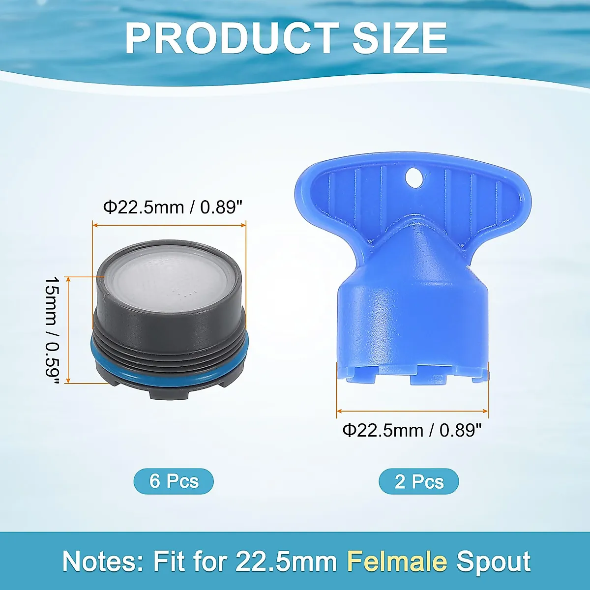 uxcell 6Pcs 22.5mm Cache Faucet Aerator with 2Pcs Removal Wrench Tool, Faucet Replacement Parts, Water Saving Flow Restrictor Set Replacement Parts for Kitchen Bathroom Sink