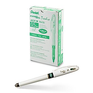 Pentel EnerGel Tradio Pearl Gel Ink Pen, (0.5mm), Needle Tip, Green Ink, Box of 12 (BLN115W-D)