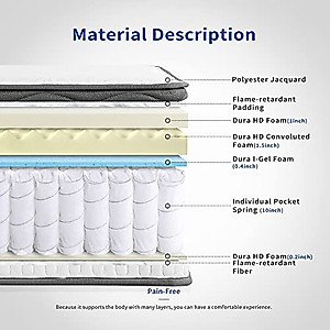 Oleesleep 13 Inch Dual Layered Gel Hybrid Memory Foam Mattress, CertiPUR-US Certified, Gray, Full