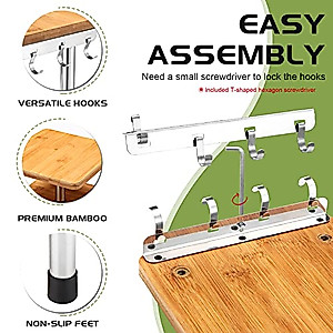 OLBRUS 3 Tier Corner Shelf Kitchen Spice Rack with Hooks, Adjustable Bamboo Space Saving Cabinet Organizer Display Shelves, Freestanding Countertop Storage Rack for Bedroom, Bathroom & Office