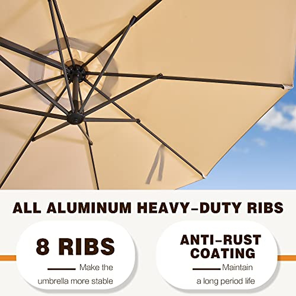 PURPLE LEAF 11 Feet Patio Umbrella Outdoor Cantilever Round Umbrella Aluminum Offset Umbrella with 360-degree Rotation for Garden Deck Pool Patio, Beige