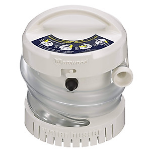 Attwood 4140-4 WaterBuster® Portable Pump, Submersible, Battery Powered, 200 GPH, 42-Inch Hose, 5 ¼-Inch Diameter